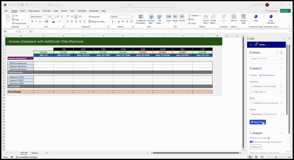 Use spreadsheet shortcuts for time-based analysis – Cube
